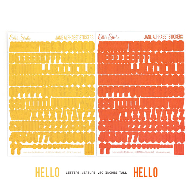 Small Jane Alphabet Stickers - Yellow and Orange | Elle's Studio