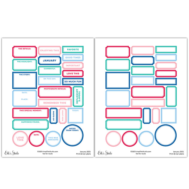 January 2021 Print and Cut Labels | Elle's Studio