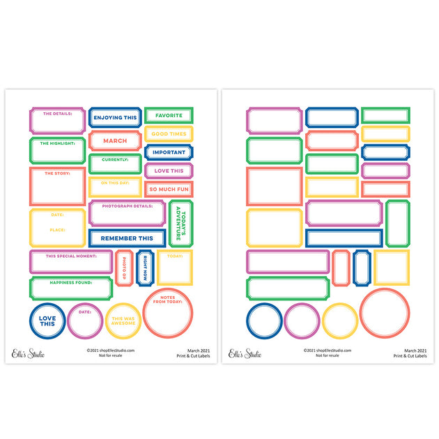 March 2021 Print and Cut Labels | Elle's Studio