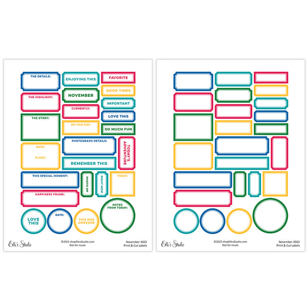 November 2022 Print and Cut Labels | Elle's Studio